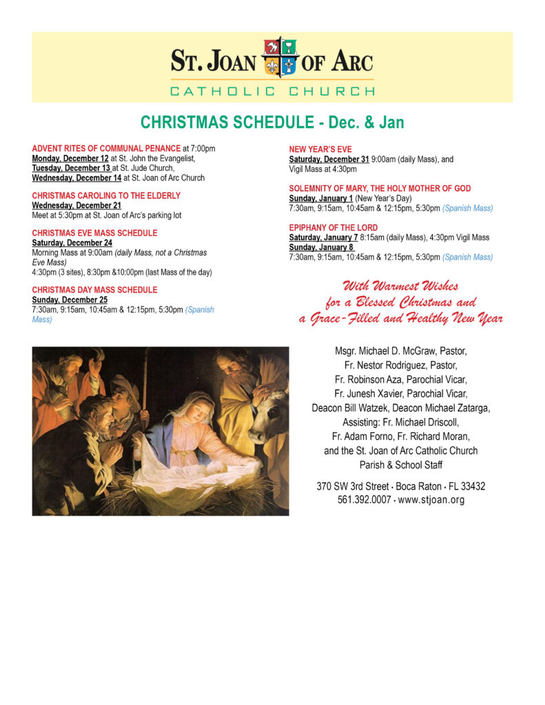 Mass Schedule - St. Joan of Arc Catholic Church and SchoolSt. Joan of ...
